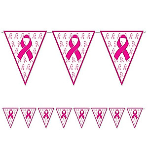 Beistle Ribbon Pennant Banner, 11" x 12', Pink/White
