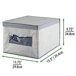 mDesign Large Fabric Stackable Closet Organizer Box with Clear Window/Lid for Bedroom, Office, Bathroom, Mudroom Organization - Shoe, Sweater, Clothes Storage, Lido Collection, 4 Pack, Gray