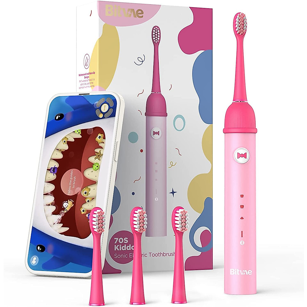 Bitvae Kids Electric Toothbrush, Child Toothbrush, Toddler Electric Toothbrush for Boys and Girls, Pink Blue Toothbrush, Kids Toothbrush with 3 Modes, Pressure Sensor