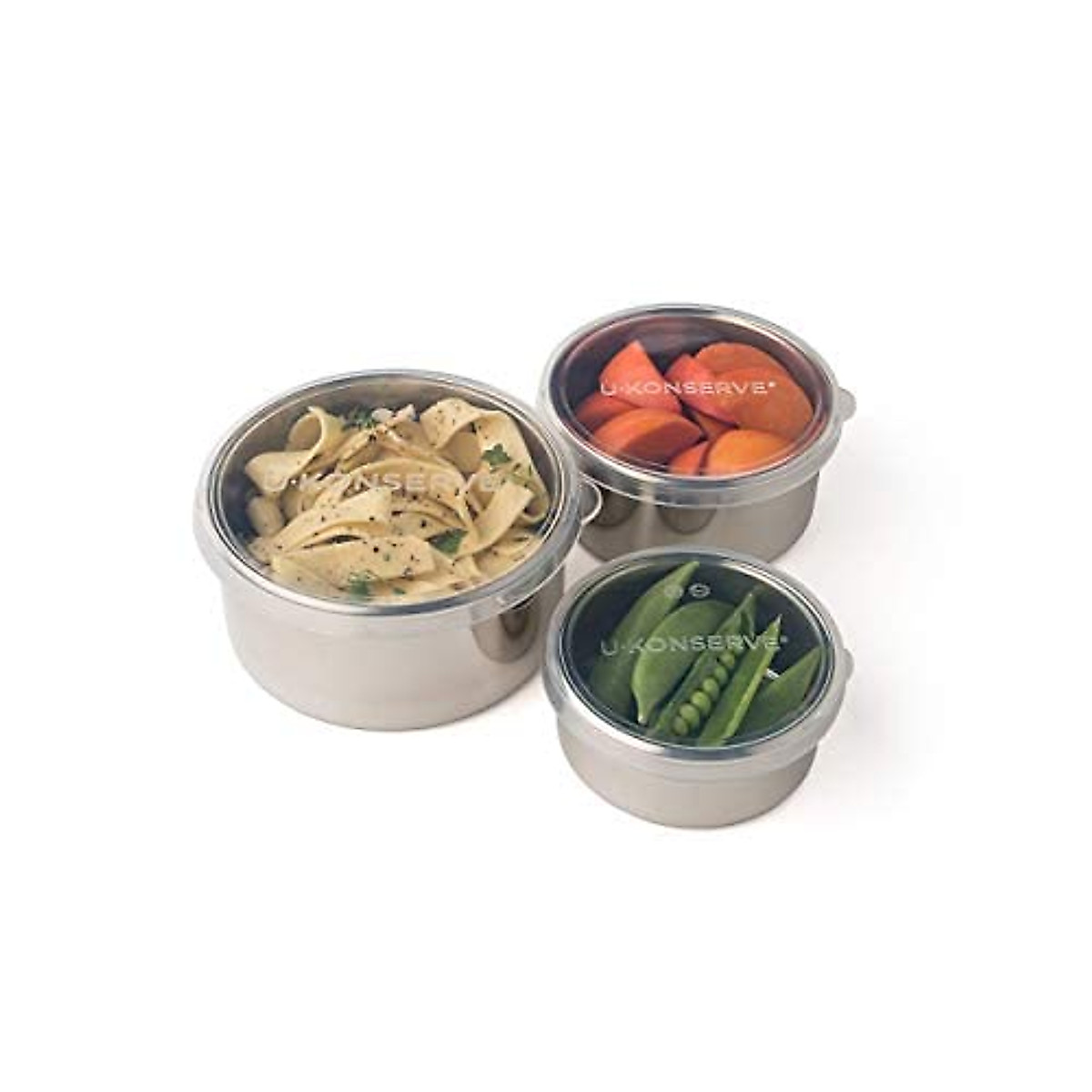 U-Konserve Stainless Steel Nesting Trio Food Containers with Silicone Lids, Leak Proof & Dishwasher Safe (Set of 3: 5/9/16 oz)