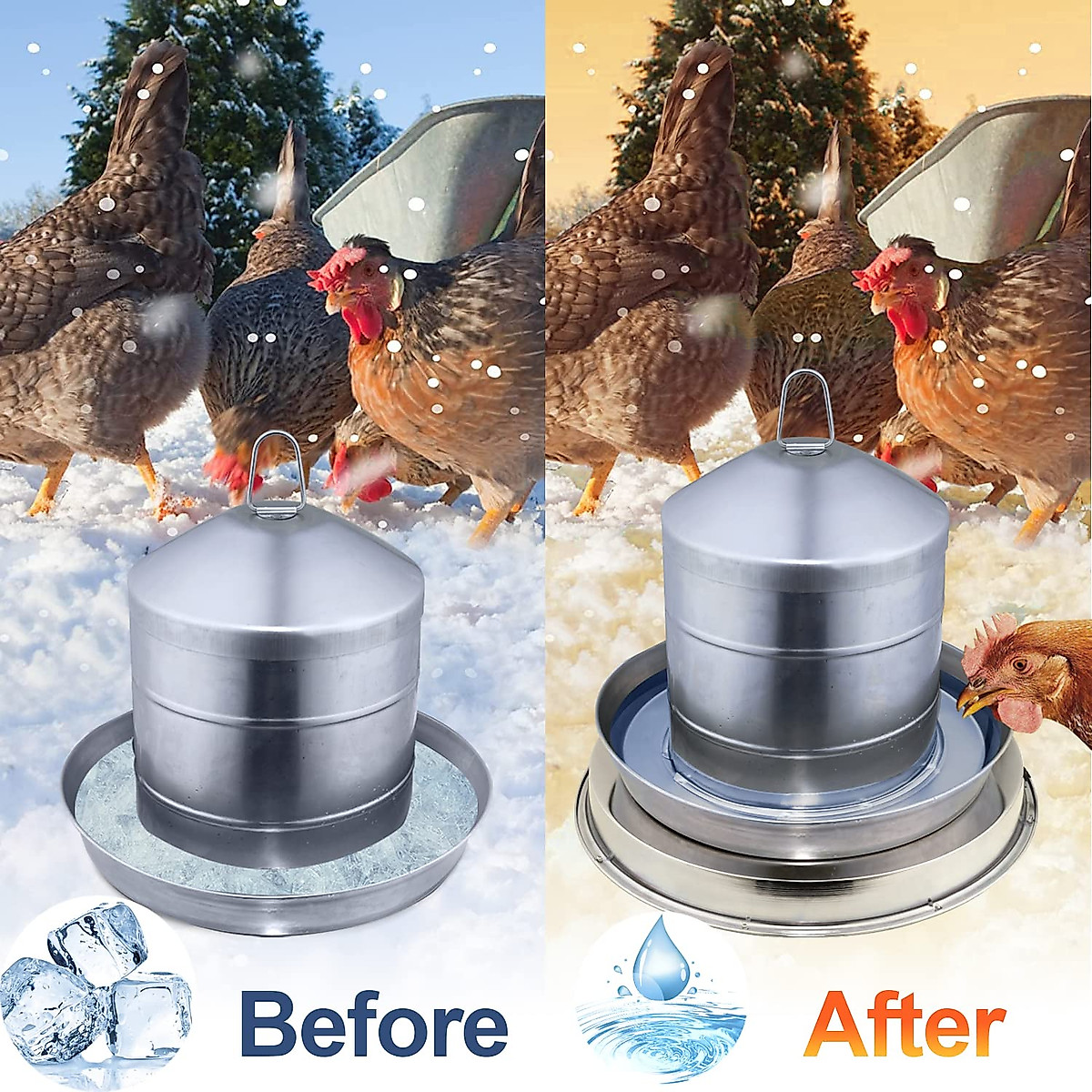 Chicken Waterer Heater, 125 Watts Poultry Water Heated,15 Inch Base for Winter Deicer, with 9.6 Feet Extension Cordor,for 5 Gallons Chicken Drinker…