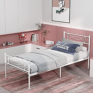 Weehom Twin Bow Design Metal Bed Frame Mattress Foundation/Platform Bed Heavy Duty Steel Slat Best for Kids Adults Student White