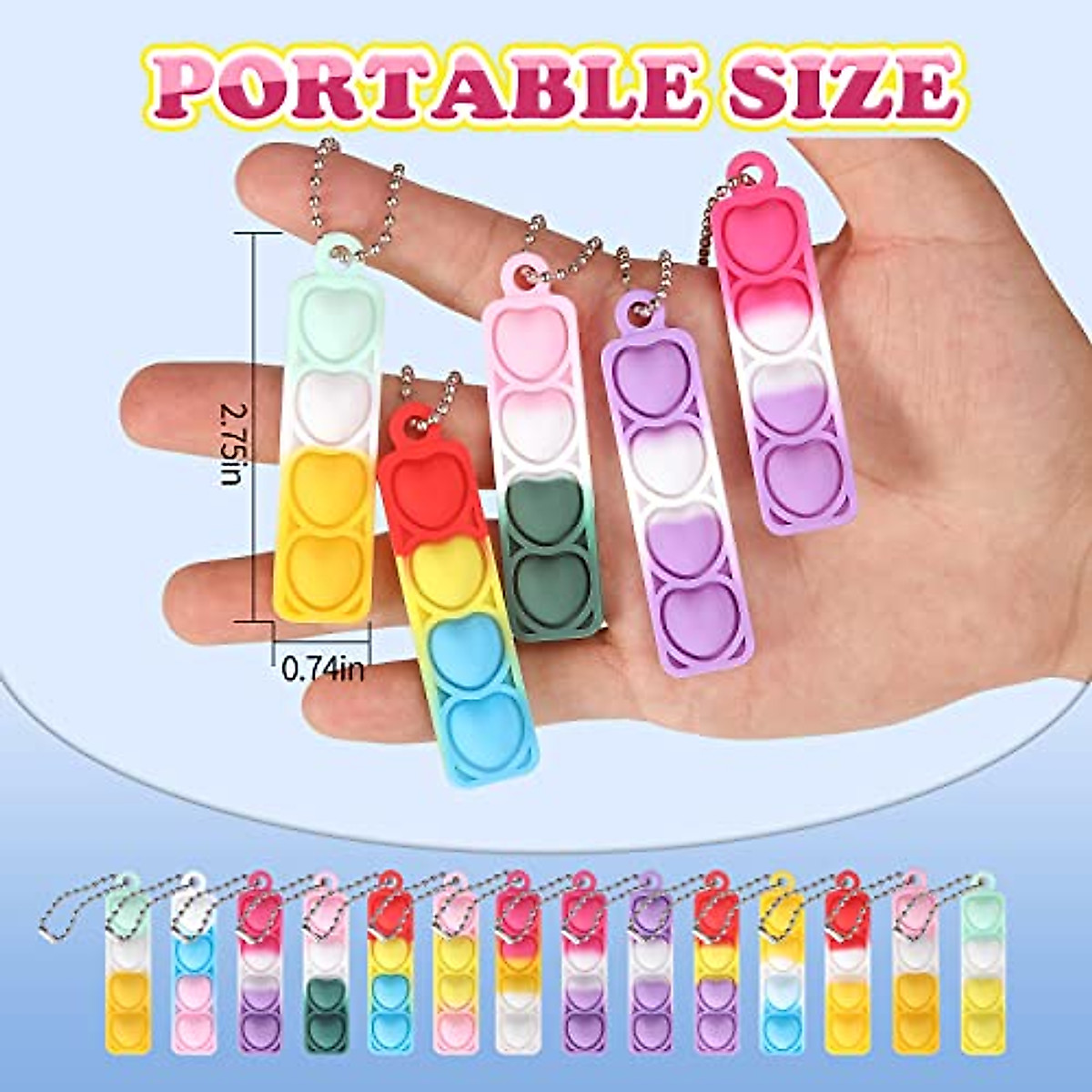 100Pcs Valentines Mini Pop It Fidget Toys Bulk Party Favors for Kids Pop Keychain Sensory Toys Bag Fillers Pop Toddler Carnival Treasure Easter Classroom Prizes Stress Reliever Anti-Anxiety Toy