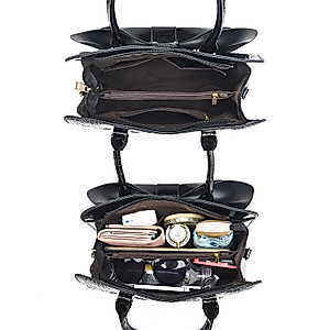 Nevenka Women Handbag PU Leather Top Handle Satchel Bag Fashion Lady Tote Shoulder Handbag for Daily Use Party (Black)