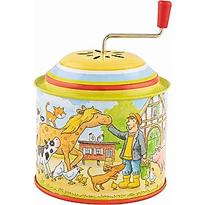 Goki Musikspieldose, Bauernhof, Melodie: Old McDonald had a farm: H = 10.5 cm, Ø 8 cm, Blech, per Stück