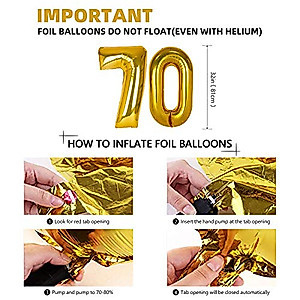Trgowaul 70th Birthday Party Decorations Kit- Gold Glittery Cheers to 70 Years Banner, Pom Poms, 6Pcs Sparkling 70 Hanging Swirl, 1 Gold Number Balloon and 15 Confetti Balloons 70 Birthday Decoration