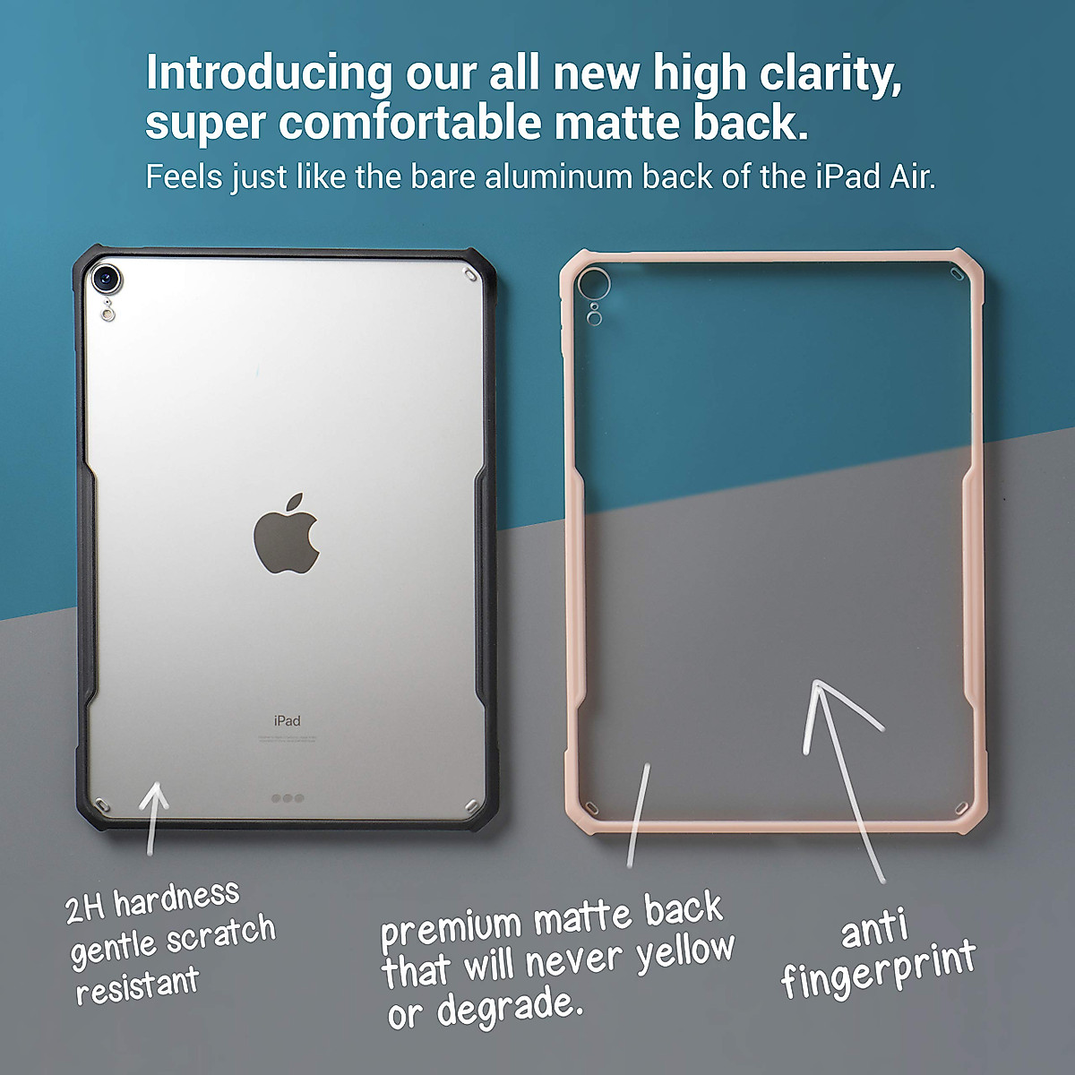 TineeOwl iPad Air 11 Inch Case (2024) M2, 5/4 Case 10.9 inch (2022/2020), Ultra Thin, Matte Clear Case, Supports Apple Pencil Charging and Touch ID, TPU Bumper (Black/Matte Back)