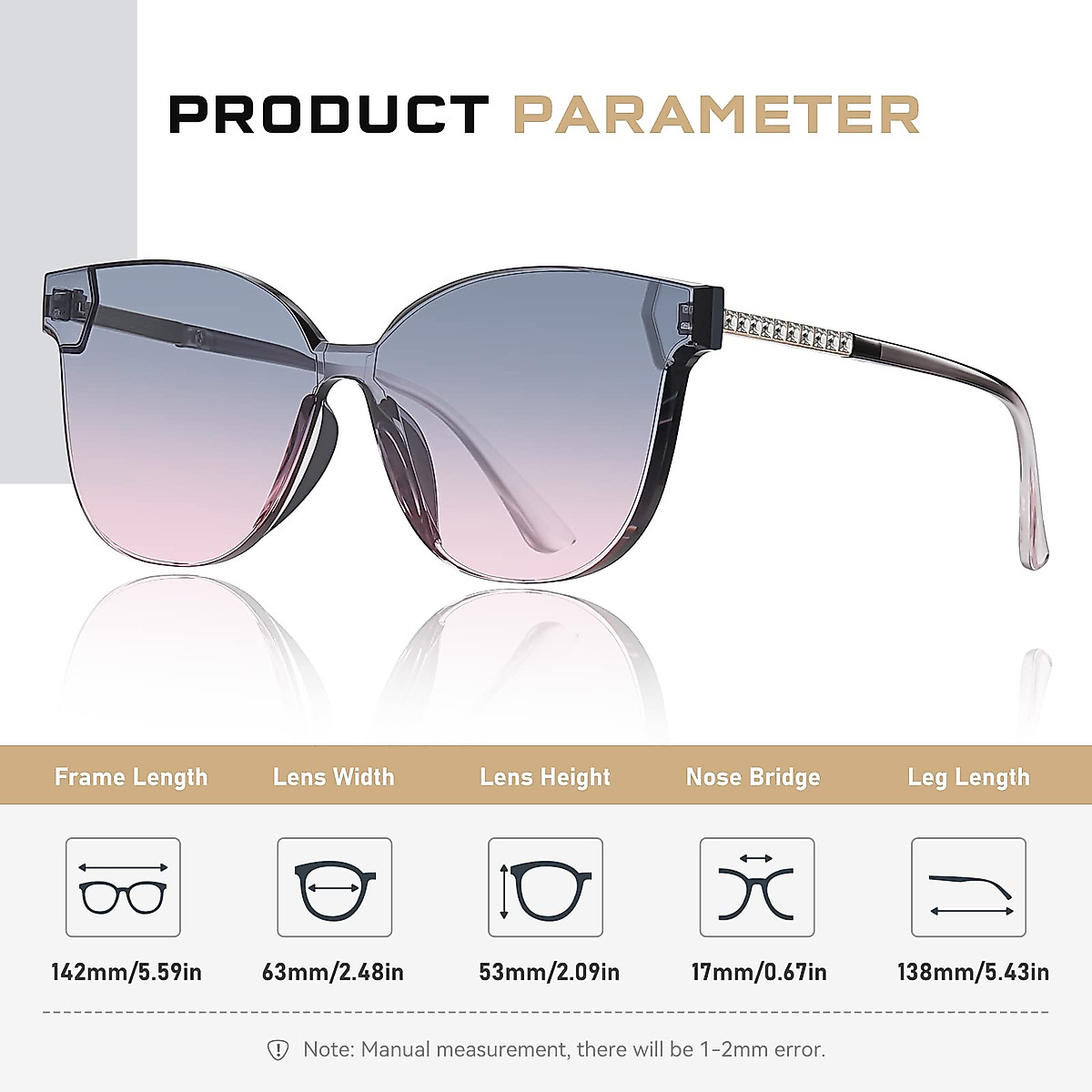 Colrea Classic Square Sunglasses designed for Women, Trendy Frameless Sunglasses with UV Protection CL22001