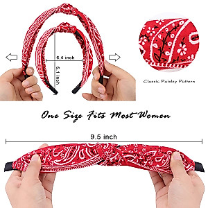 TOBATOBA 8 Pack Vintage Boho Paisley Bandanas for Women - Wide Knotted Turban Headbands with Elastic Top Knot, No Slip (4set black red blue white)