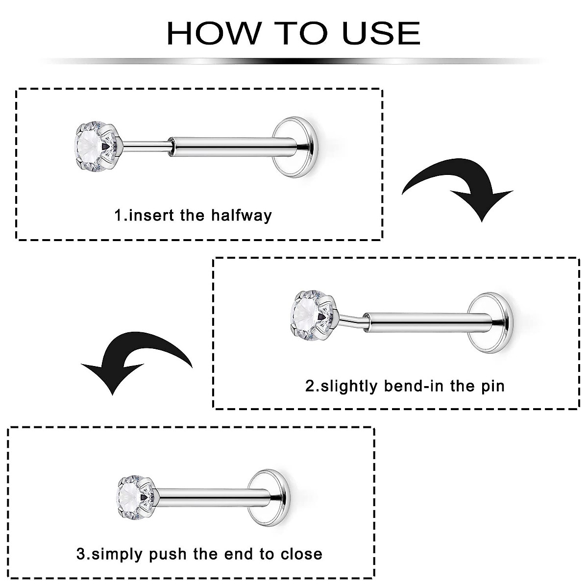 Lcolyoli 20G Threadless Push in Nose Rings for Women Diamond CZ 1.5mm 2mm 2.5mm 3mm Surgical Steel Nose Studs Pushin Nose Piercings Nostril Jewelry 4PCS