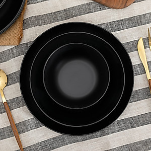 LEHAHA Bamboo Fiber Melamine Dinnerware Sets, Black Kitchen Plates and Bowls Sets, Unbreakable Dishes Set for 4, Eco-friendly Lightweight 12 Piece Dinnerware Sets for Parties & Camping