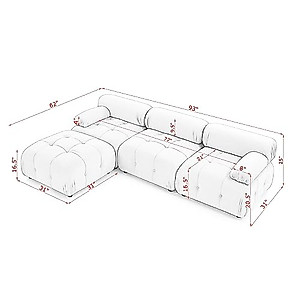 ERYE DIY Combination w/3 Single Seats and Movable Ottoman, Modern Convertible Modular Sofa & Couch Cloud Deep Seater Sofá, 93", Green Velvet Button Tufted