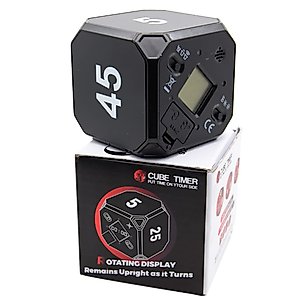 Hoshen Gravity Sensor Cube Timer, 5-15-25-45 Minutes Time Management Countdown Reminder, Kitchen Baking Reminder, Original Box (Without Battery)，Black