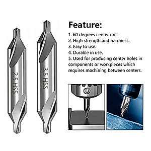 6 PCS HSS Center Drill Bits Set Combined Countersinks Tool 60 Degree Angle Lathe Mill Metalworking 5/3/2.5/2/1.5/1mm