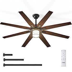Amico Ceiling Fans with Lights, 66'' Indoor/Outdoor Black Ceiling Fan with Remote Control, Reversible DC Motor, 8 Blades, 3CCT, Dimmable, Noiseless, Vintage Ceiling Fan for Bedroom, Farmhouse