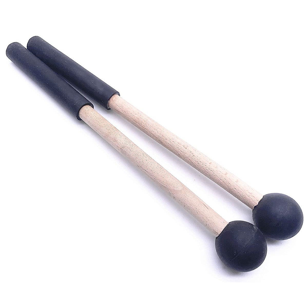 Jiayouy 8 Inch Rubber Head Percussion Mallets Sticks for Tongue Drum, Xylophone,Glockenspiel, Woodblock, Bell Pack of 2 Black