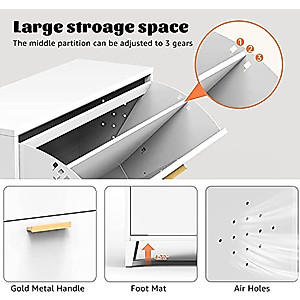 Omethey Shoe Cabinet with 3 Flip Drawers, Wall Mount & Floor Mount Shoe Organizer, All Steel White Narrow Shoe Storage Cabinet for Entryway, Hallway and Corridor