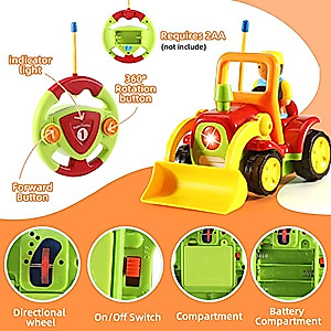 LOVE LIFE Cartoon RC Construction Car with Lights and Music Electric Radio Control Toy Remote Control Car for Babies Kids Toddlers Boys Girls