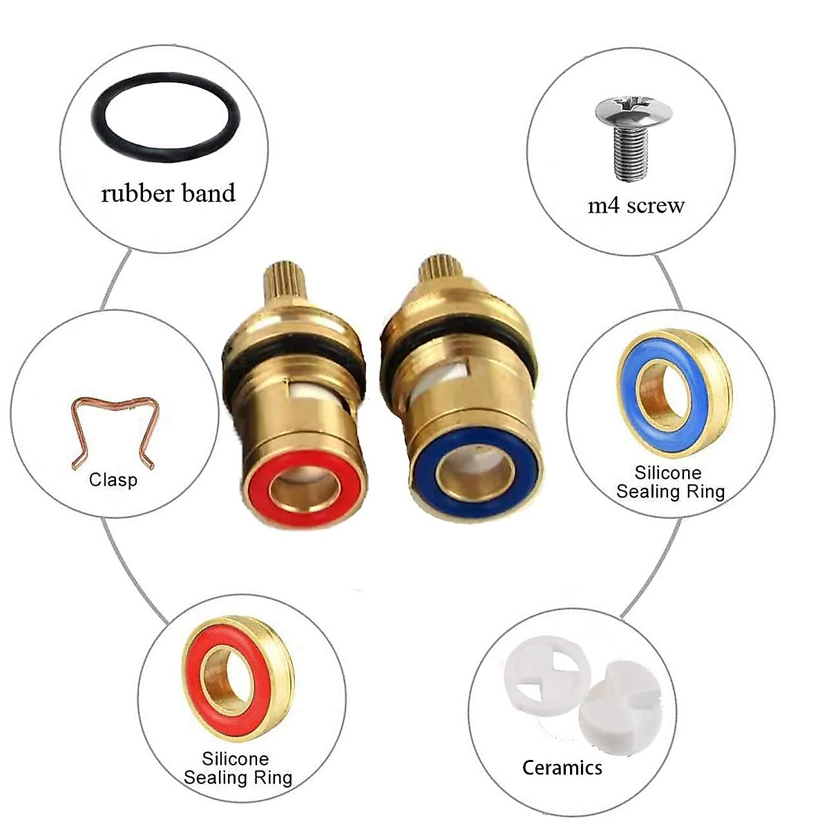 Faucet Valves, Brass Ceramic Stem Disc Cartridge Replacement Quarter Turn 1/2" for Bathroom Kitchen Tap (1 Pair Hot & Cold)