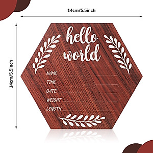 5.5 Inch Baby Birth Announcement Sign for Hospital Cherry Wooden Newborn Name Sign Hexagon Sign with White Paint Marker for Baby Gift Nursery Wall Decor