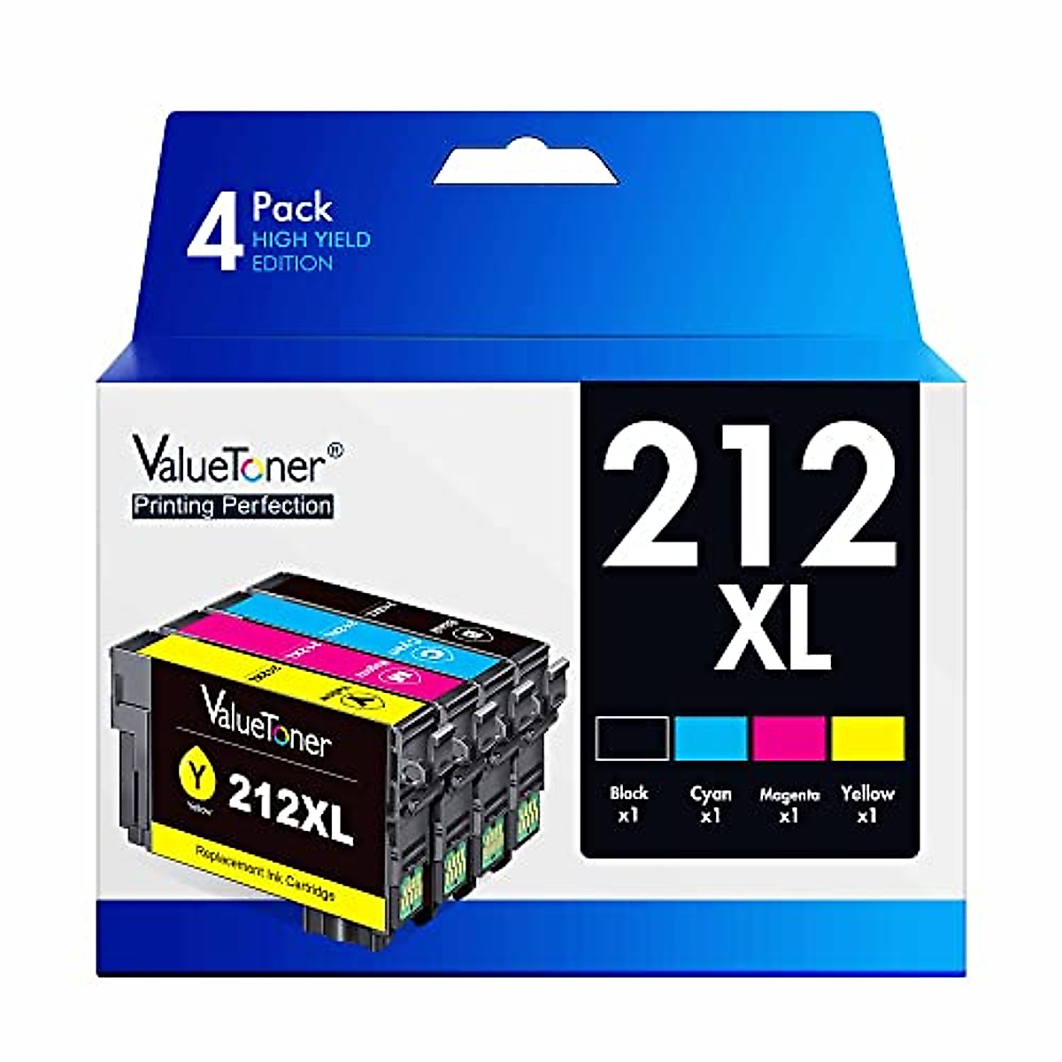 Valuetoner 212 212XL Remanufactured Ink Cartridge Replacement for Epson T212XL T212 XL to use with Expression XP-4100 XP-4105 Workforce WF-2830 WF-2850 Printer (1 Black, 1 Cyan, 1 Magenta, 1 Yellow)