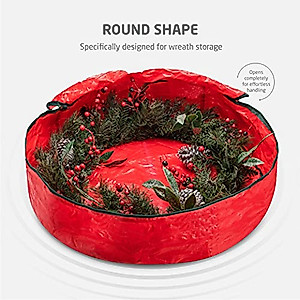 ZOBER Christmas Wreath Storage Bag - Water Resistant Fabric Storage Dual Zippered Bag for Holiday Artificial Christmas Wreaths, 2 Stitch-Reinforced Canvas Handles (Set of 2,24 Inch, Red)
