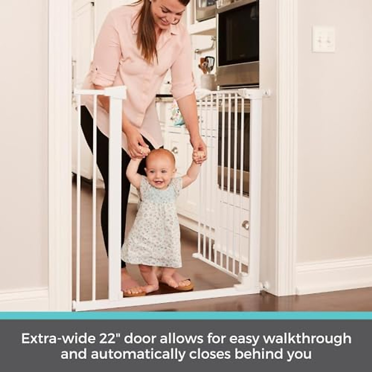Toddleroo by North States Tall Bright Choice Auto-Close Baby Gate with Door. Pressure Mounted Baby Gate for Doorways, Child Gate Fits Openings 29.75” to 40.5” Wide. (36" Tall, White)
