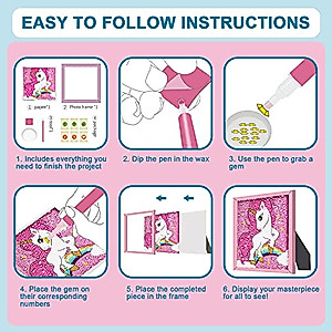 TOY Life 5D Diamond Painting Kits for Kids with Wooden Frame - Diamond Arts and Crafts for Kids Ages 6-8-10-12 Gem Art Painting Kit Girls Unicorn Crafts - Unicorn Diamond Painting Kits for Kids Girls