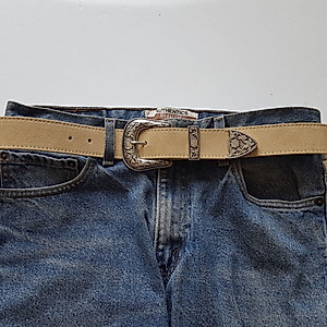 Axesoria Genuine Causal Suede Belt (Small, Sand w. Western Buckle)