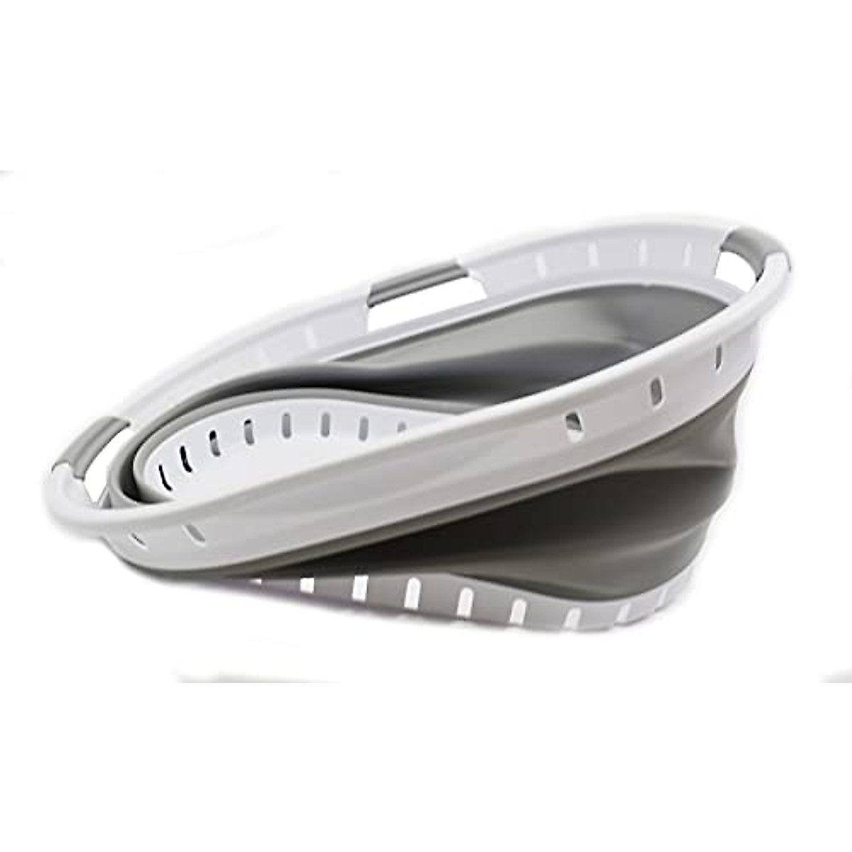 SAMMART 44L Collapsible Plastic Laundry Basket - Foldable Pop Up Storage Container/Organizer - Space Saving Hamper/Basket (1, White/Grey)