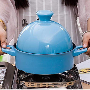 MYYINGBIN Blue Moroccan Tagine Pot Ceramic Stewpot Slow Cooker Anti-Scalding Handle Casserole Easy to Clean