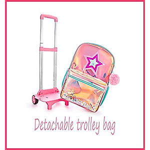 ZBAOGTW Backpack for Girls with Wheels,Rolling Backpack for Girls with Lunch Box and Pencil Bag Girls Trip Luggage