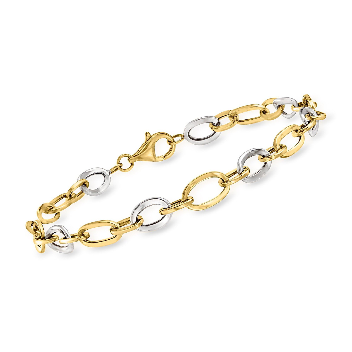 Ross-Simons 14kt 2-Tone Gold Oval-Link Bracelet. 7 inches