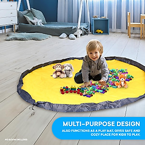 JTJ Sourcing Toy Storage Basket and Play mat - Lego Storage Bag with Drawstring Closure for Fast Cleanup of Building Bricks Small Toys - Swoop Bag - Durable Nylon - Blue