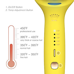 LENA Ionic Straightening Brush - Pro Flat Iron Straightener Comb and Heated Paddle Brush Styler with Extra Ion Care for Ultra Smooth Hair, Anti-Scald，Auto Off, Max 450°F (Yellow)
