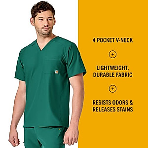 Carhartt mens Men's Slim Fit V-neck Top Medical Scrubs Shirt, Hunter Green, Medium US