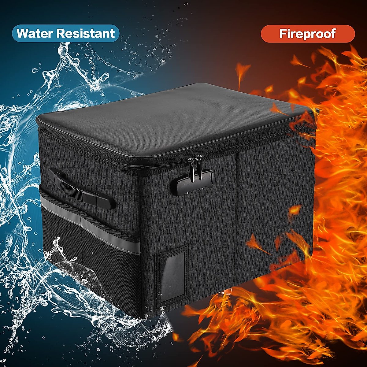 TOMKID Fireproof File Cabinet with Lock, Fireproof Document Organizer Collapsible File Box Filing Cabinet with Handle for Letter Legal Folder Certifications