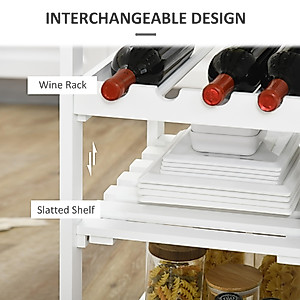HOMCOM Rolling Kitchen Island with Storage, Kitchen Cart with 4-bottle Wine Rack, Bar Cart with Stemware Holder, Shelves, Drawer and Cabinet, White