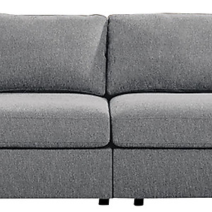 Benjara Brody 120 Inch 4 Seater Sofa with Padded Cushions, Square Arms, Light Gray