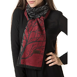 Mio Marino Winter Cashmere Feel Women Scarf, 100% Cotton Fashion Scarves, In Elegant Gift Box - Manzanita Red/Black - One Size