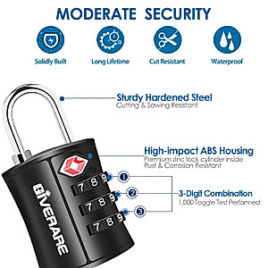 4 Pack TSA Approved Travel Luggage Locks, Combination Lock Keyless, 3-Digit Padlocks, Travel Sentry Accepted Compatible Padlock for Gym Locker, Golf Bag Case, Backpack, Black-by GIVERARE