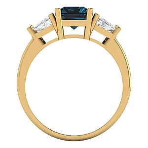 Clara Pucci 2.97ct Emerald Trillion cut 3 stone Solitaire Natural London Blue Topaz gemstone designer Modern Ring 14k Yellow Gold
