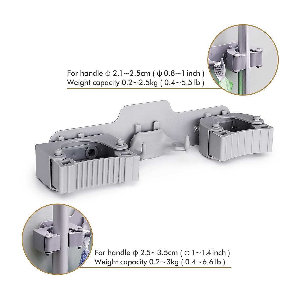 DrDirt Plastic Broom Holder Wall Mount Set,Tool Organizer Broom Holder for Home Kitchen Bathroom Laundry Room Closet Garden Garage, Gray