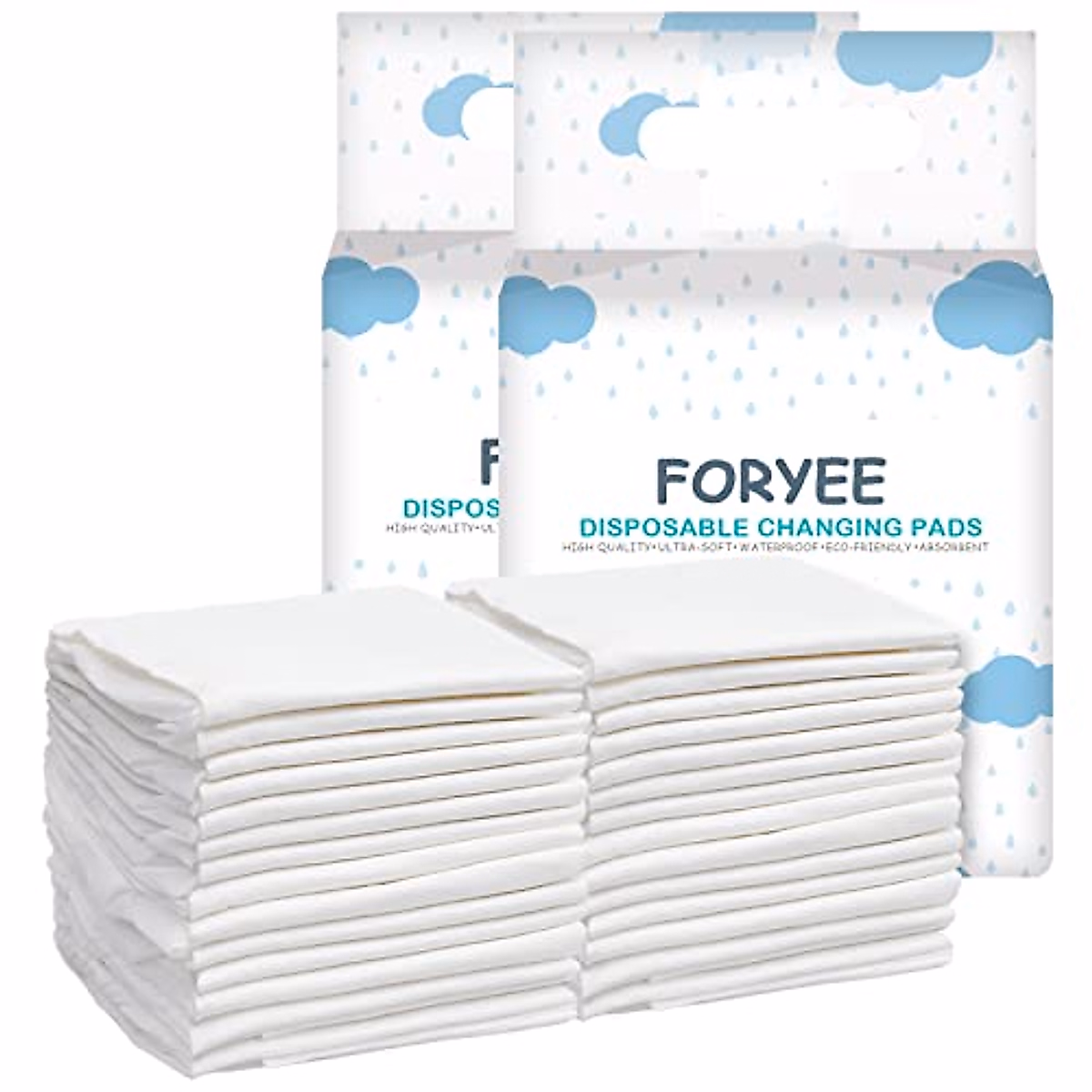 FORYEE Disposable Changing Pad Liners for Baby 17 x 13 Inches (25 Pack) Waterproof Underpads Soft Non-Woven Fabric Breathable Changing Pad for Changing Table - White