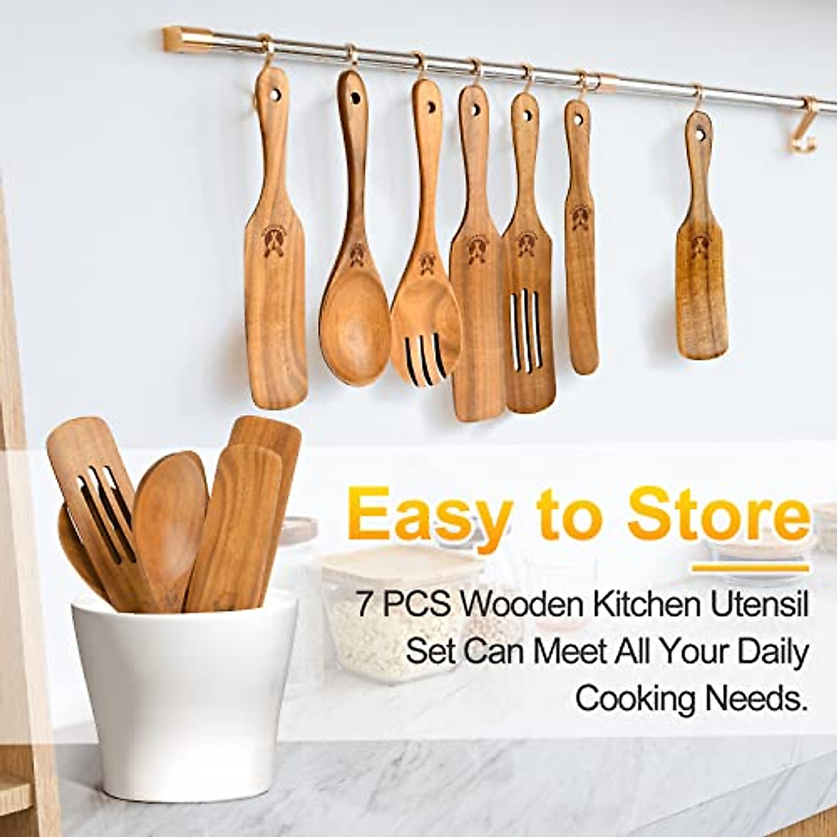 Spurtles Kitchen Tools As Seen On TV, 7Pcs Wooden Spurtle Set Spatula Set, Natural Premium Acacia Wooden Spoons for Cooking Heat Resistant Cooking Utensil for Nonstick Cookware, Salad, Mixing, Serving