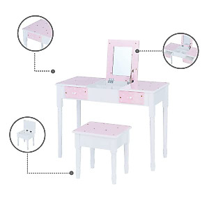 Fantasy Fields Teamson Kids Twinkle Star Kate Kids Vanity Set with Drawer and Mirror, Pink/White