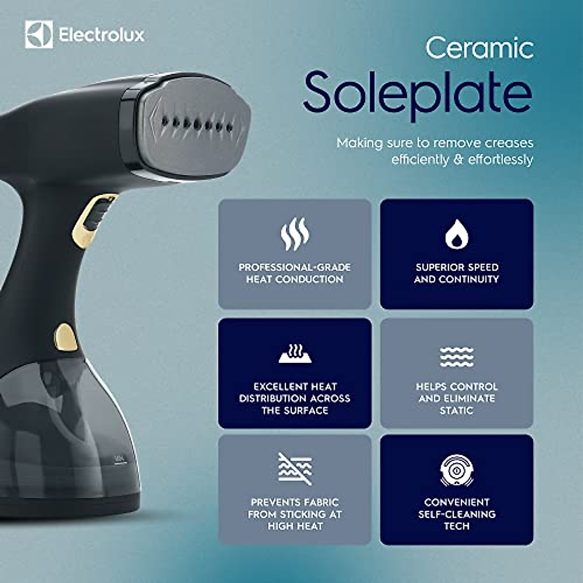 Electrolux Portable Handheld Garment and Fabric Steamer 1500 Watts, Quick Heat Ceramic Plate Steam Nozzle, 2 in 1 Fabric Wrinkle Remover and Clothing Iron, with Fabric, Lint Brush, and Steam Nozzle