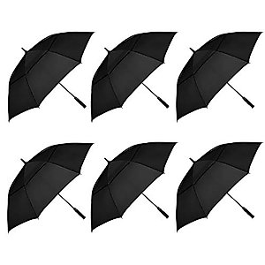 MRTLLOA 6 Pack 62/68 Inch Automatic Open Golf Umbrella, Extra Large Oversize Double Canopy Vented Windproof Waterproof Stick Umbrellas for Rain(62 Inch, Black)