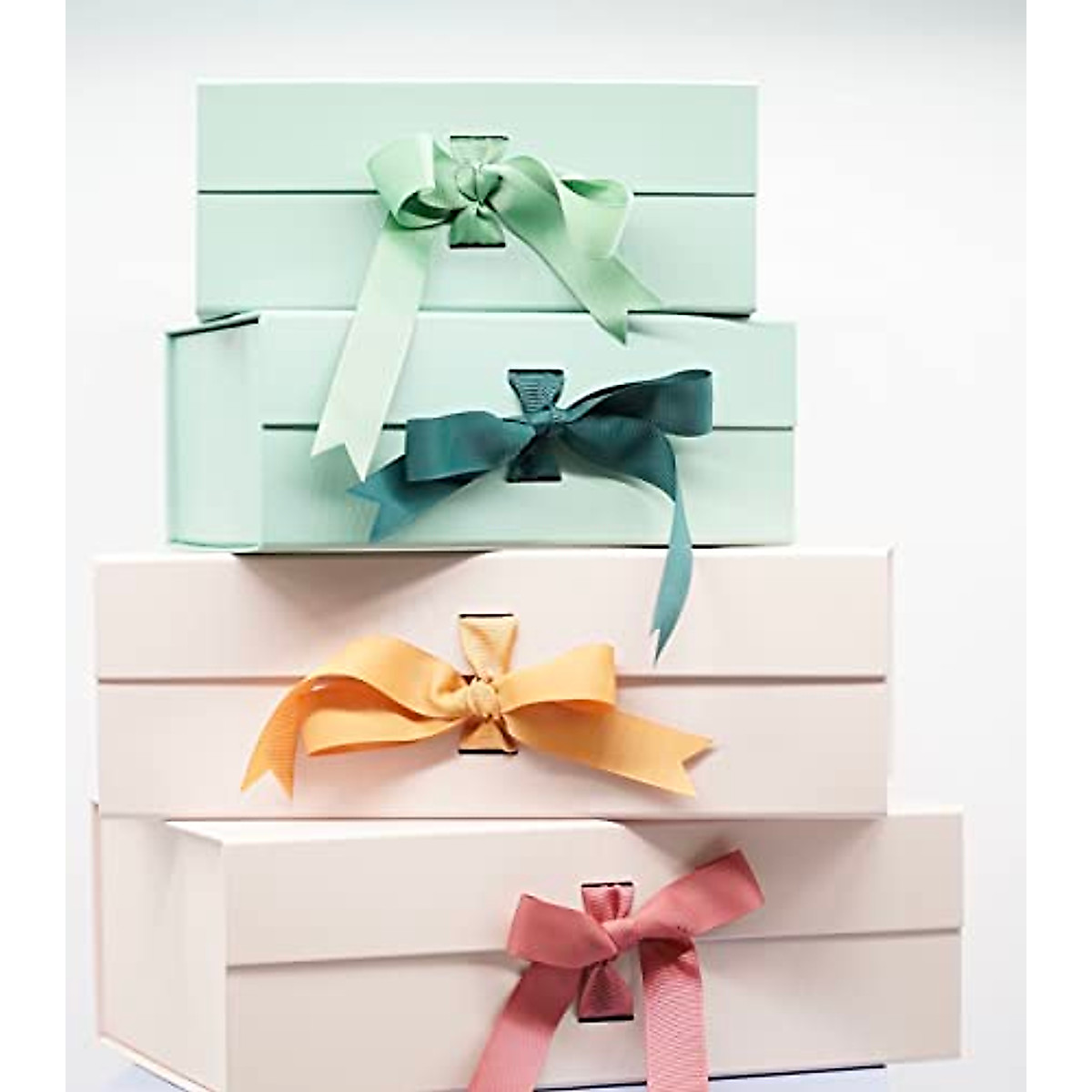 PAPER GENIUS Pack of 2 - Luxury Gift Box-13X9X4.5 Inches-with 2 Satin Ribbons | Gift Boxes for Presents | Gift Boxes with Lids for Valentines Day and Birthday (Mint Green)
