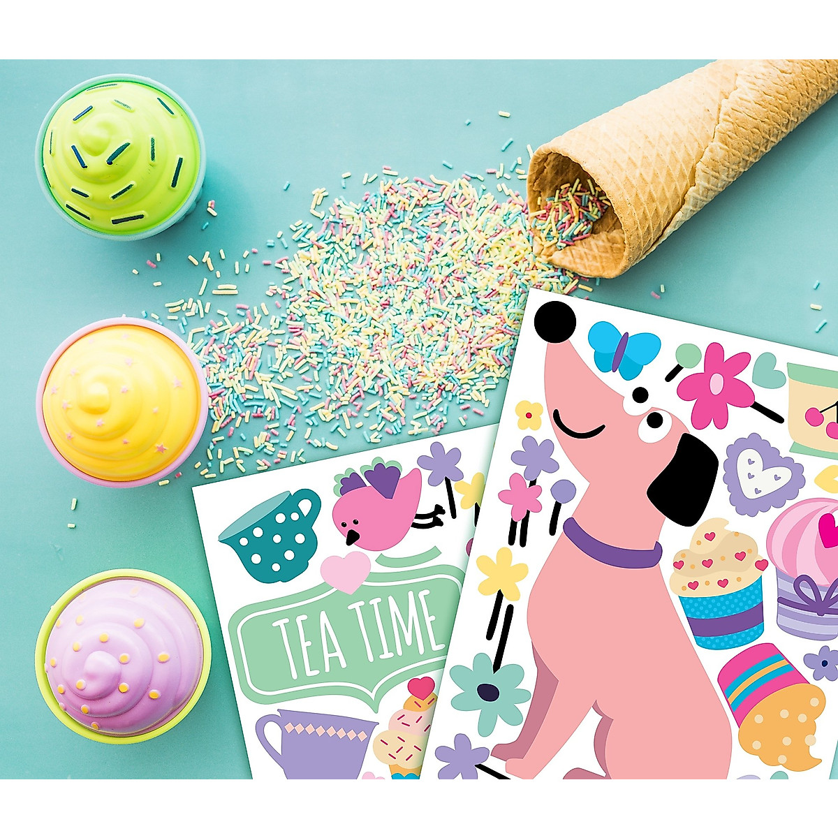 Dog Wall Decals for Girls - Cupcake Cute Pink Decor Stickers for Kids - Wall Decor Stickers for Kids - Baby Decals Dog [>45 Art Baby Bedroom clings]